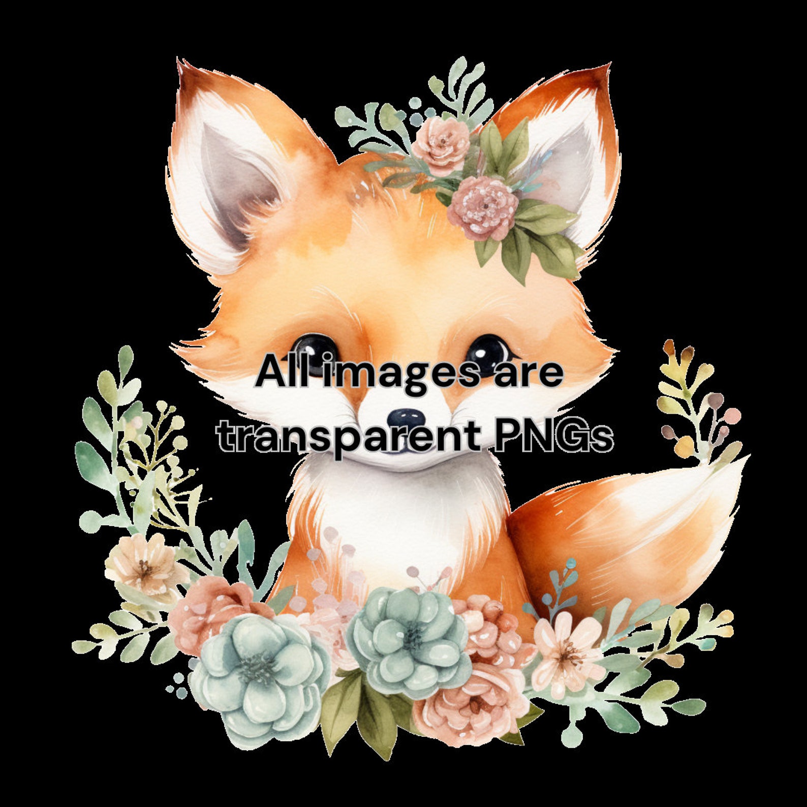 Watercolor Cute Fox Clipart Adorable Fox PNG Floral Fox - Etsy