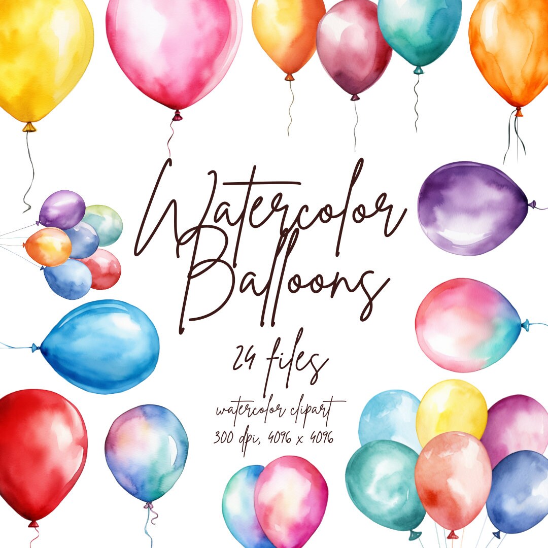 Watercolor Balloons Clipart Pastel Rainbow Balloons Clipart Birthday ...