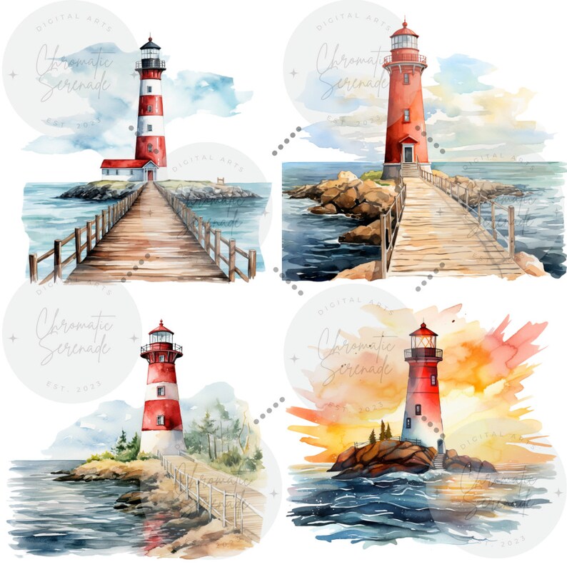 Watercolor Lighthouse Clipart Nautical PNG Coastal Beacons Graphics ...