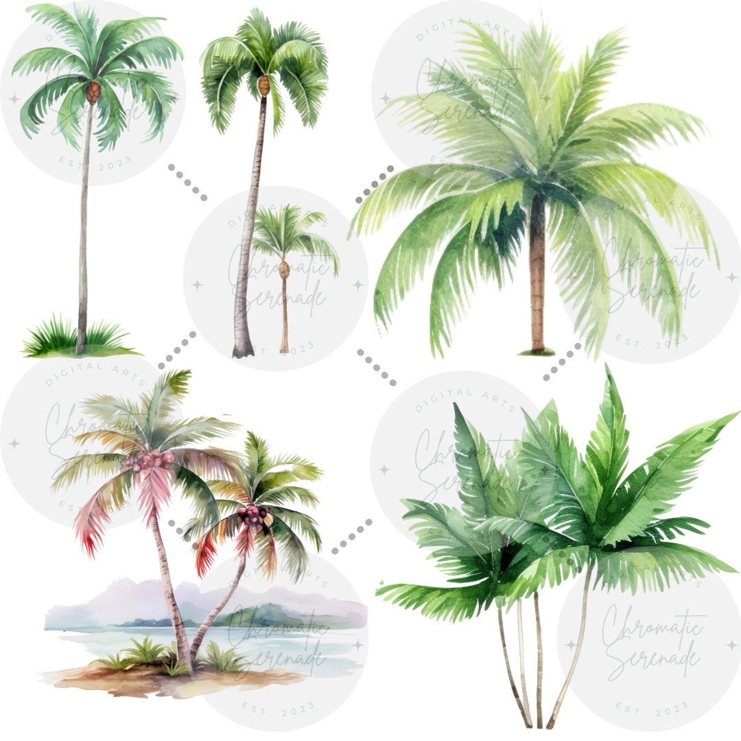 Watercolor Palm Trees Clipart, Tropical Island Clipart, Palm Tree ...
