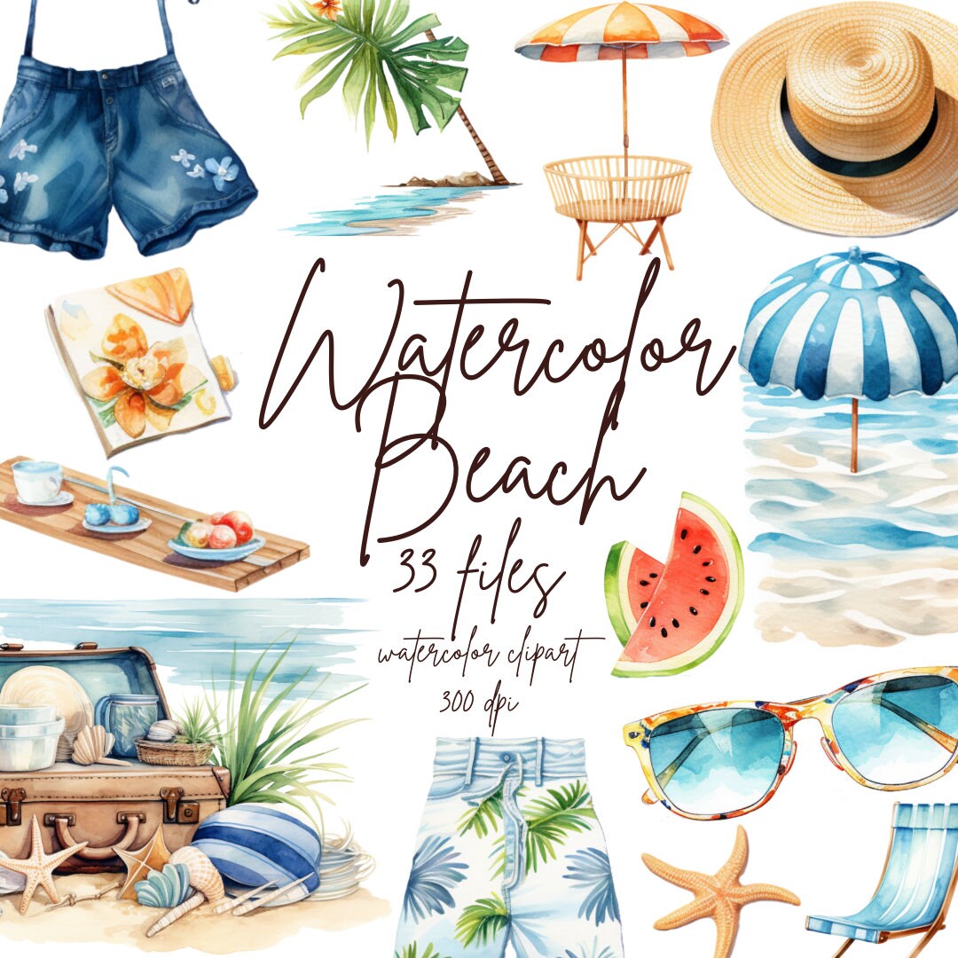 Watercolor Summer Beach Clipart Tropical Beach Clipart Beach Days ...