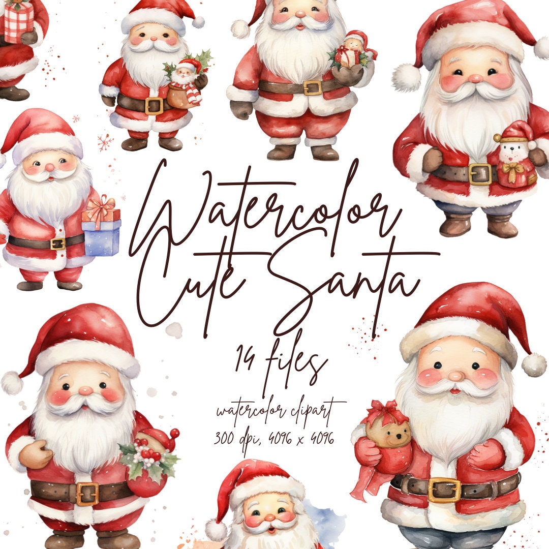 Watercolor Santa Clipart Cute Santa Claus Clipart Fantasy - Etsy