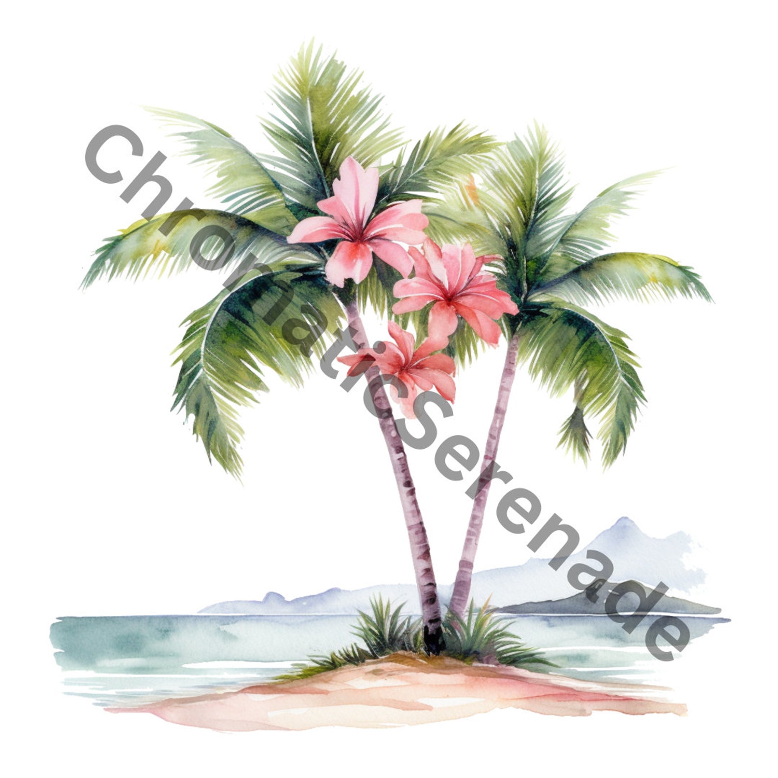 Watercolor Palm Trees Clipart Tropical Island Clipart Palm - Etsy