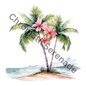 Watercolor Palm Trees Clipart, Tropical Island Clipart, Palm Tree ...
