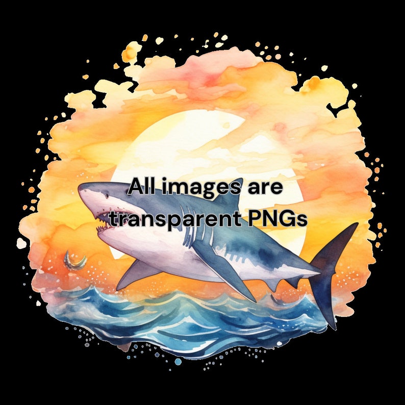 Watercolor Sharks Clipart Floral Shark Graphics Ocean Animals PNG Sea ...