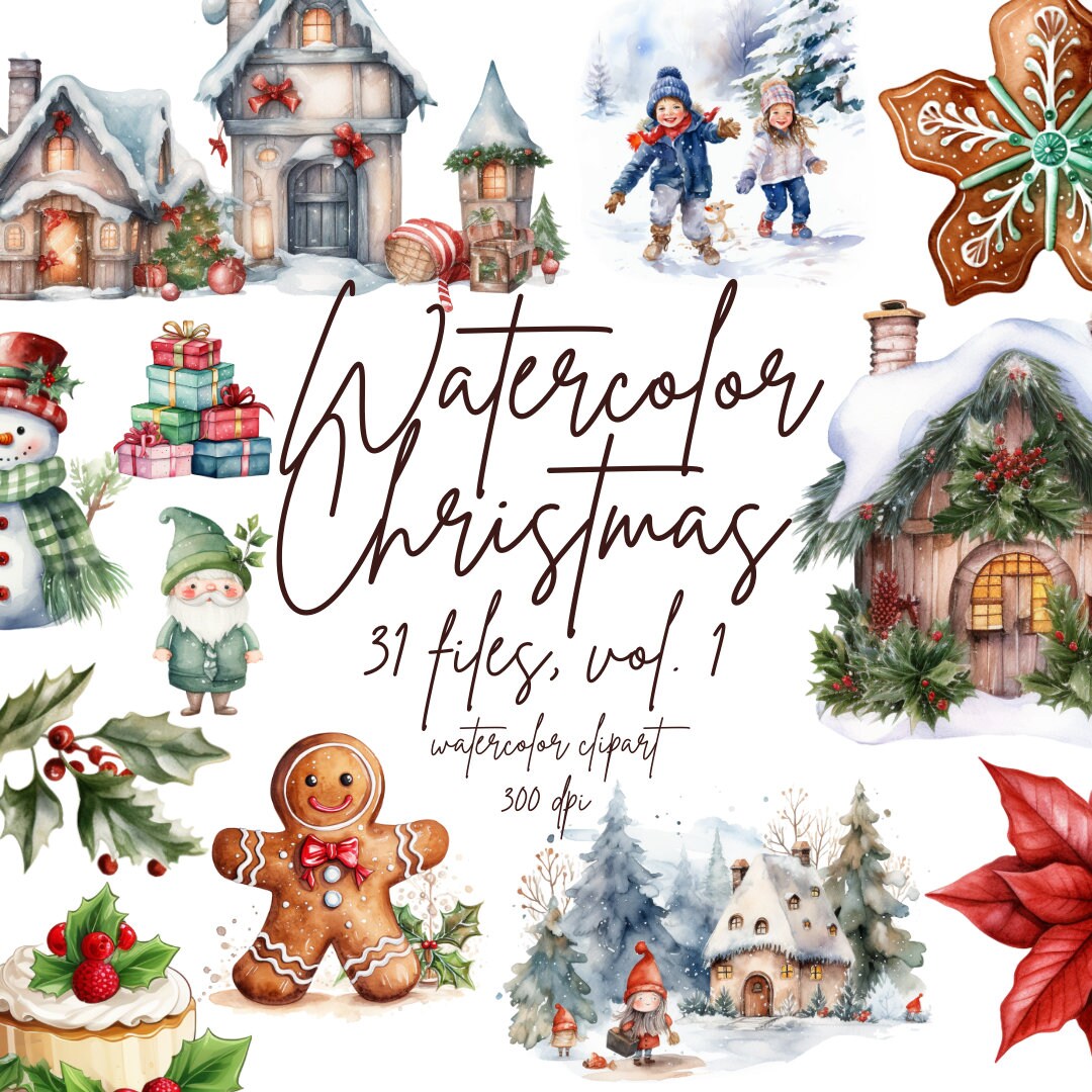 Watercolor Christmas Clipart Cozy Christmas Clipart Painted Christmas ...