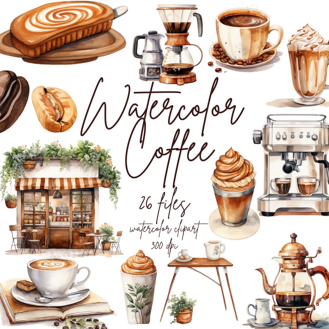 Watercolor Coffee Clipart, Cafe Clipart, Espresso Clipart, Cute Coffee ...