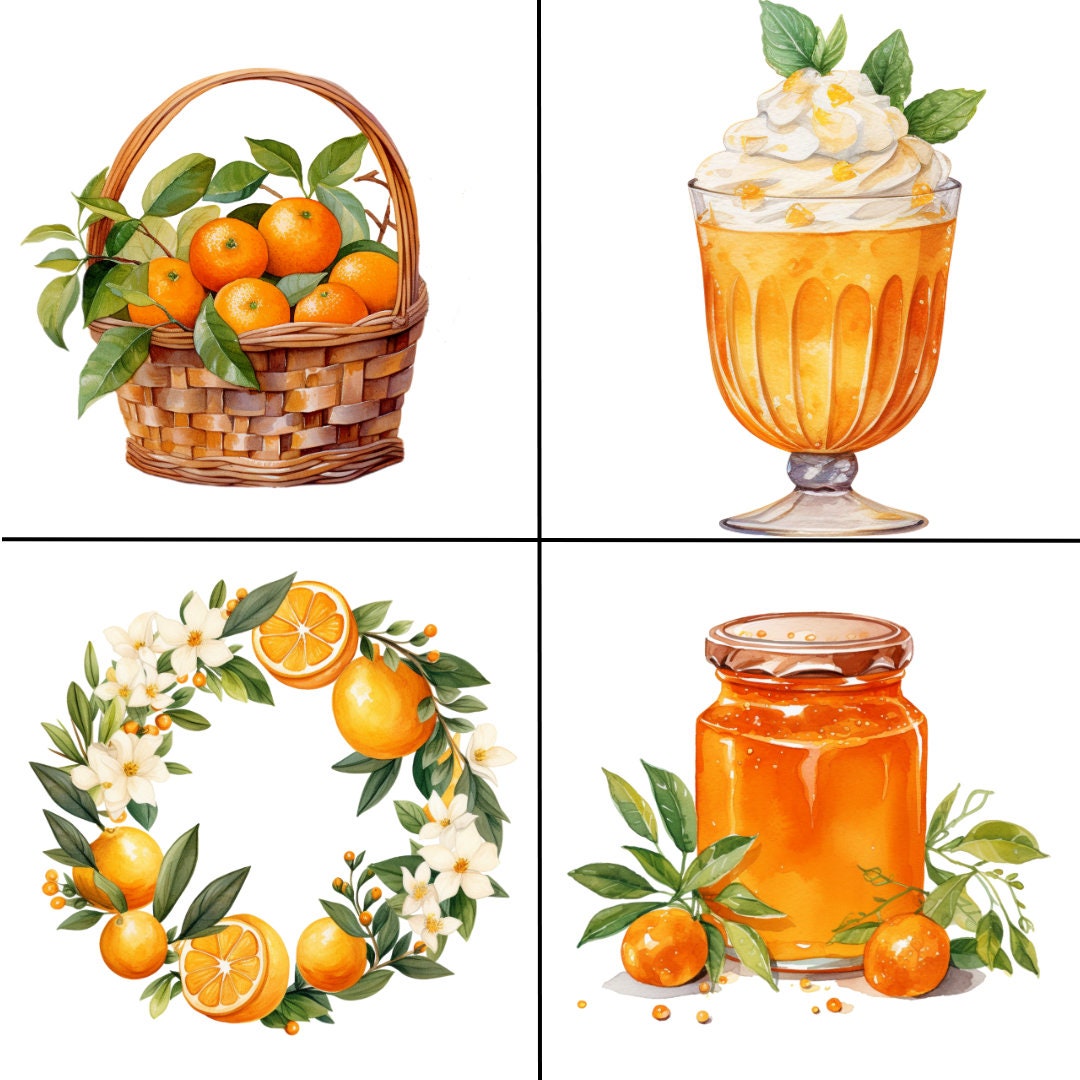 Watercolor Oranges Clipart, Orange Fruit Clipart, Fruit Clipart Set ...