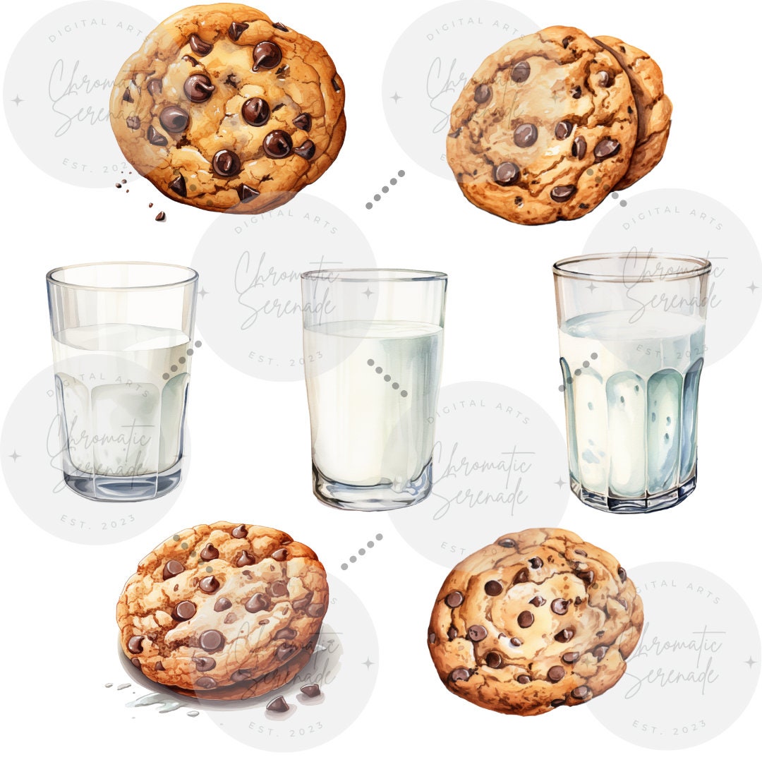 Watercolor Milk and Cookies Clipart Cookies and A Glass of Milk Clipart ...