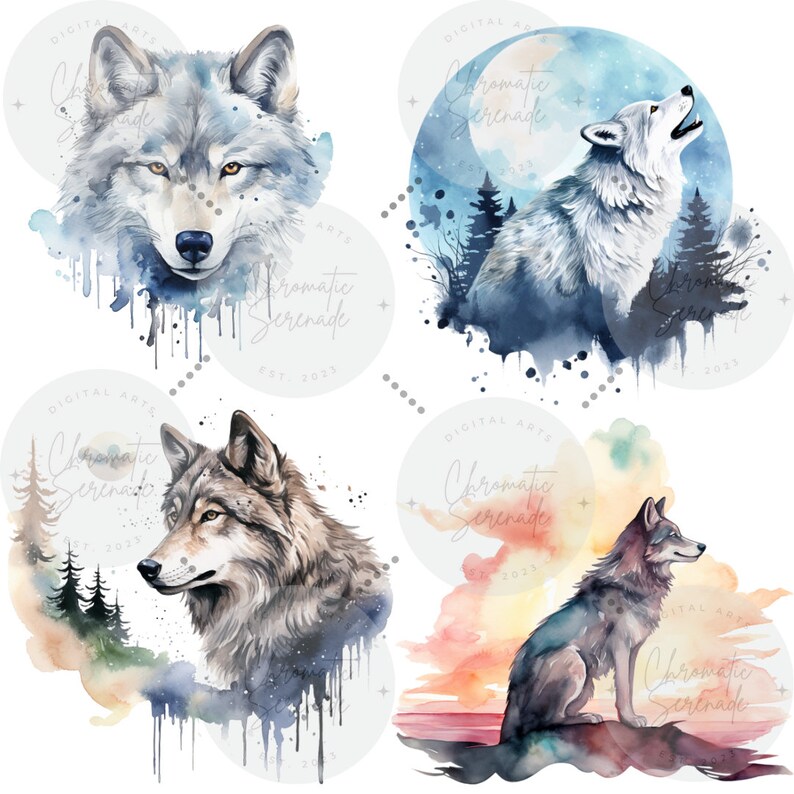 Watercolor Wolf Clipart Wolves Graphics Grey Wolf PNG Woodland Animals ...