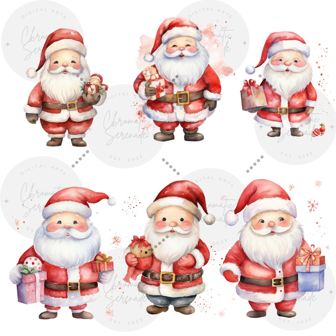 Watercolor Santa Clipart Cute Santa Claus Clipart Fantasy - Etsy