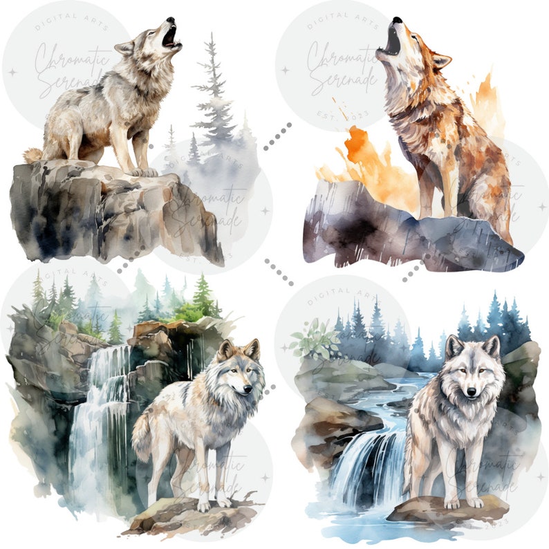 Watercolor Wolf Clipart Wolves Graphics Grey Wolf PNG Woodland Animals ...