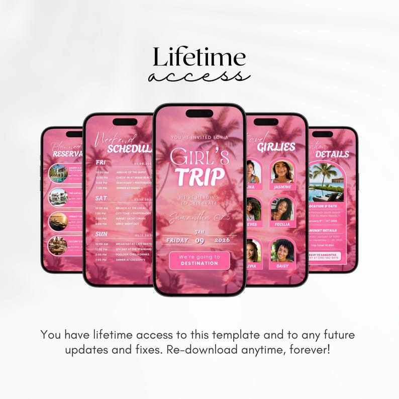 Girls Trip Itinerary, Birthday Weekend Digital Video Invitation, Pink ...