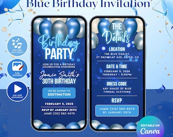 Blue Balloons Birthday Invitation - Etsy