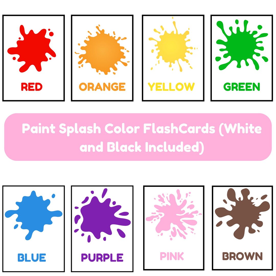 Preschool/toddler Colour Flashcards - Paint Splash - Etsy
