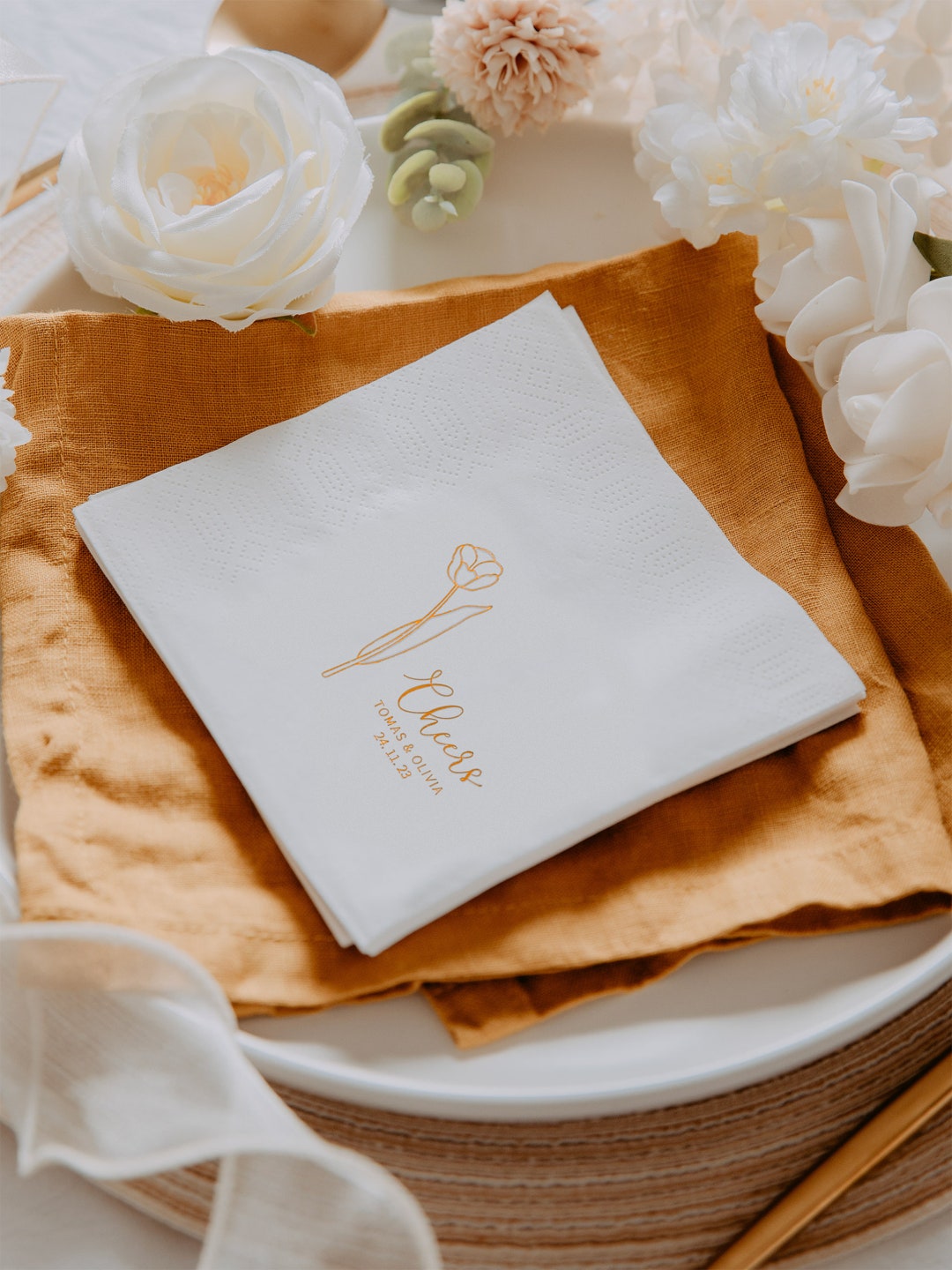 Customized Gold and Silver Foil Wedding Napkins, Personalised Cocktail ...