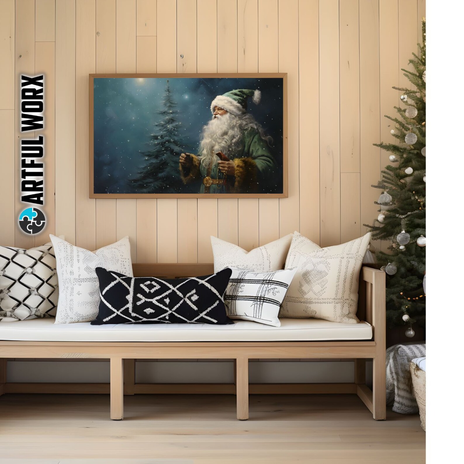 Vintage Santa Oil Painting Print | Snowy Christmas Art | Moody Digital ...
