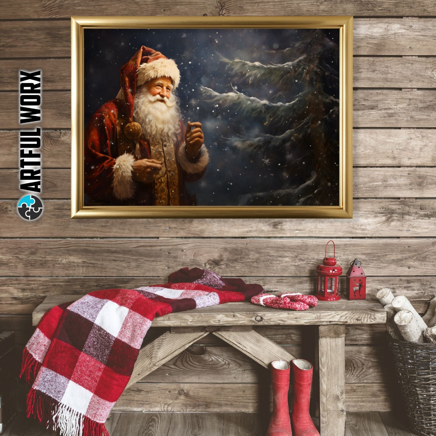 Vintage Santa Oil Painting Print Moody Glow Christmas Art Digital Print ...