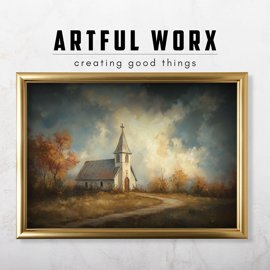 Autumn Country Church Watercolor Digital Wall Art | Fall Decor | Autumn ...