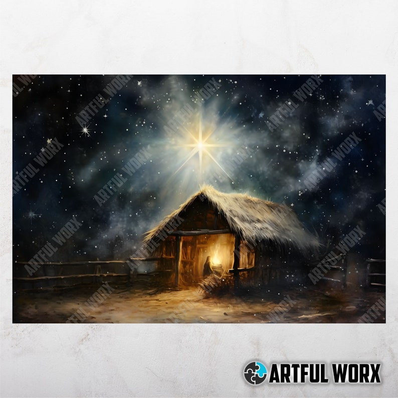 Star of Bethlehem Oil Painting | Manger Art Print | Nativity Painting ...
