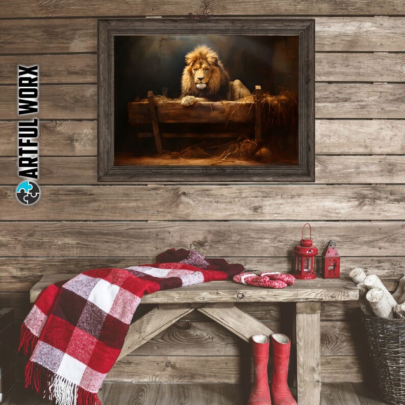 Lion of Judah & Manger Oil Painting | Manger DOWNLOADABLE Art | Church ...