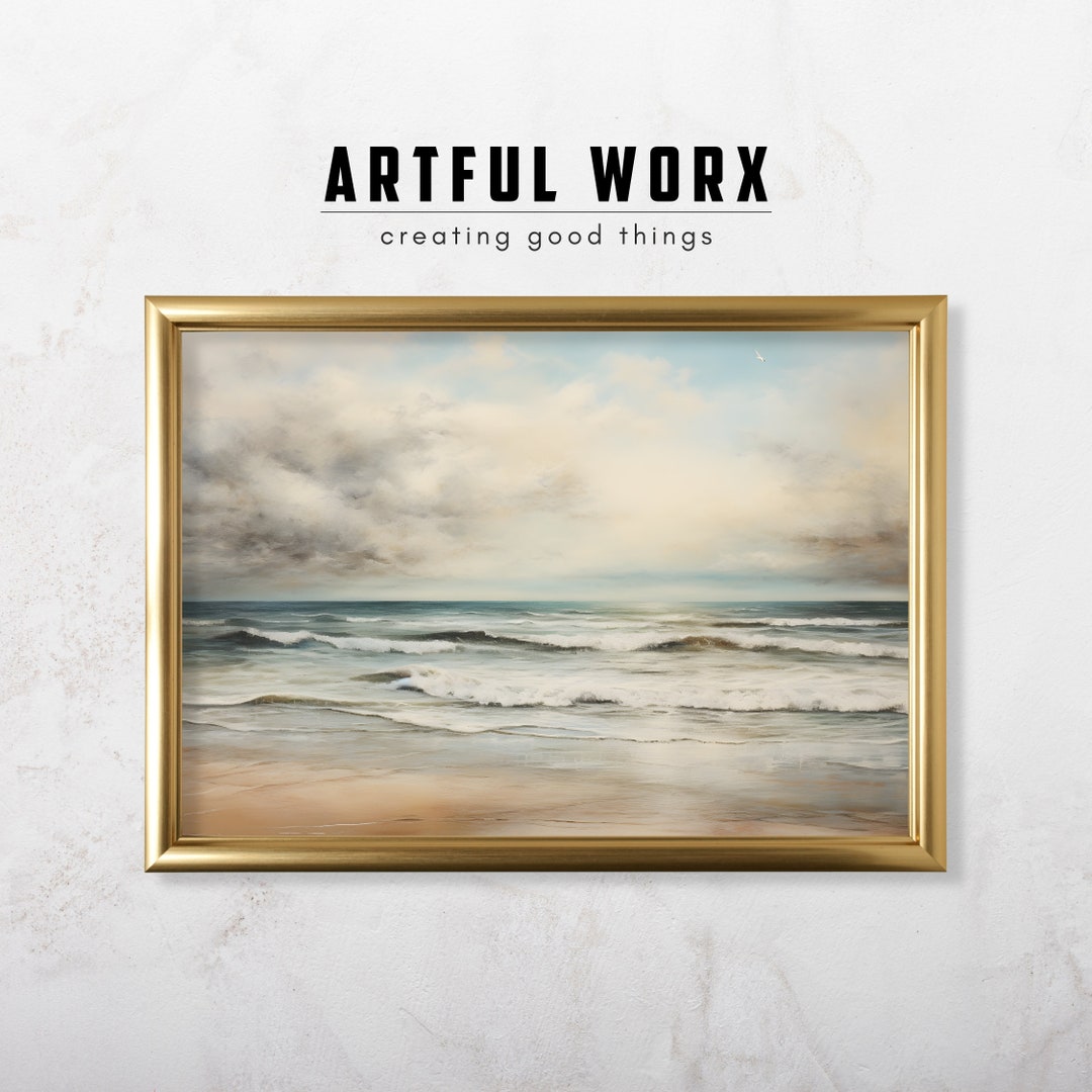 Vintage Ocean Oil Painting Print | Beach Art | Digital Print | Neutral ...