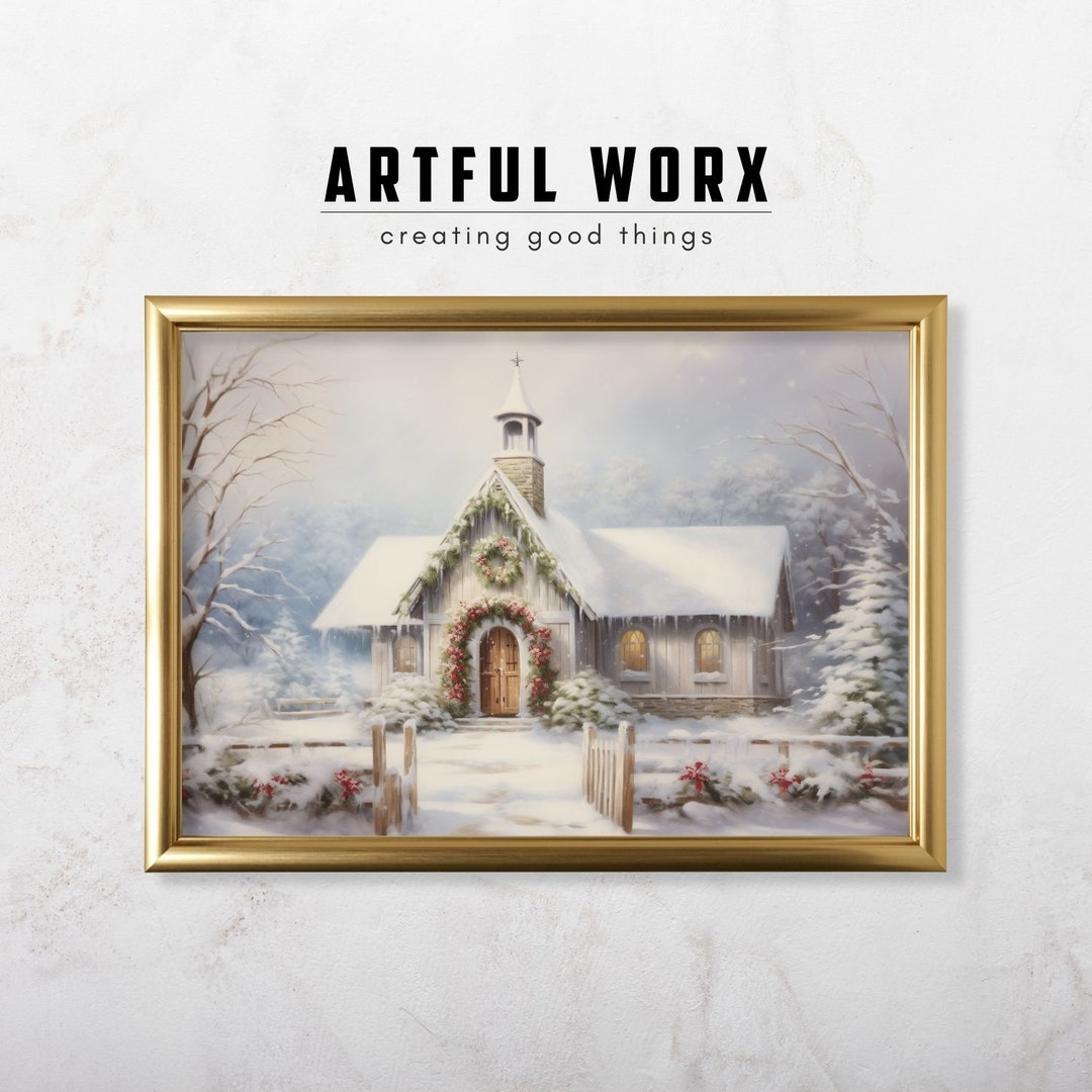Snowy Winter Country Church PRINTABLE Art |white Christmas Wall Art ...