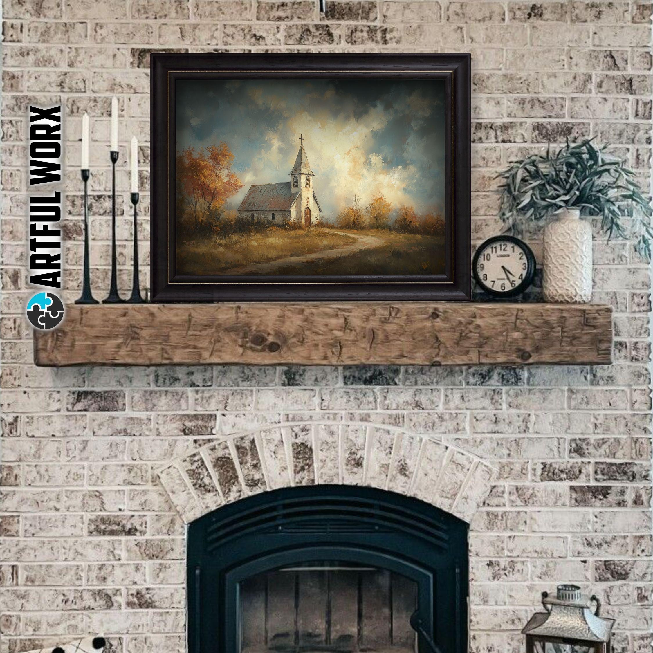 Autumn Country Church Watercolor Digital Wall Art | Fall Decor | Autumn ...