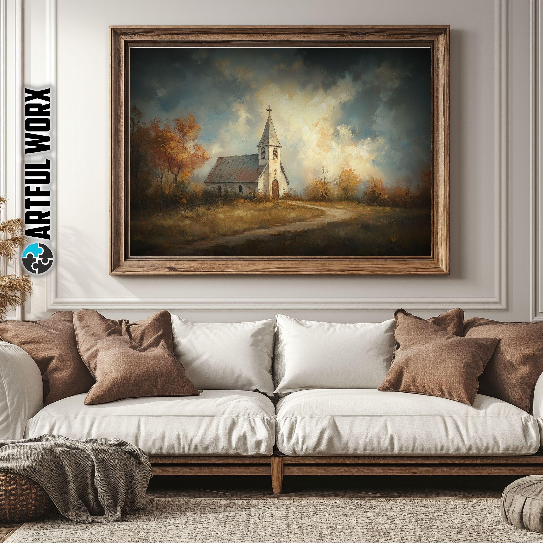 Autumn Country Church Watercolor Digital Wall Art | Fall Decor | Autumn ...