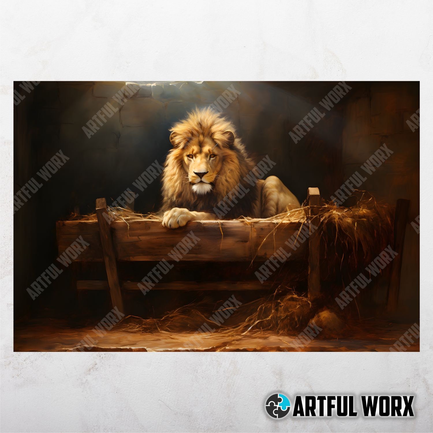 Lion of Judah & Manger Oil Painting | Manger DOWNLOADABLE Art | Church ...