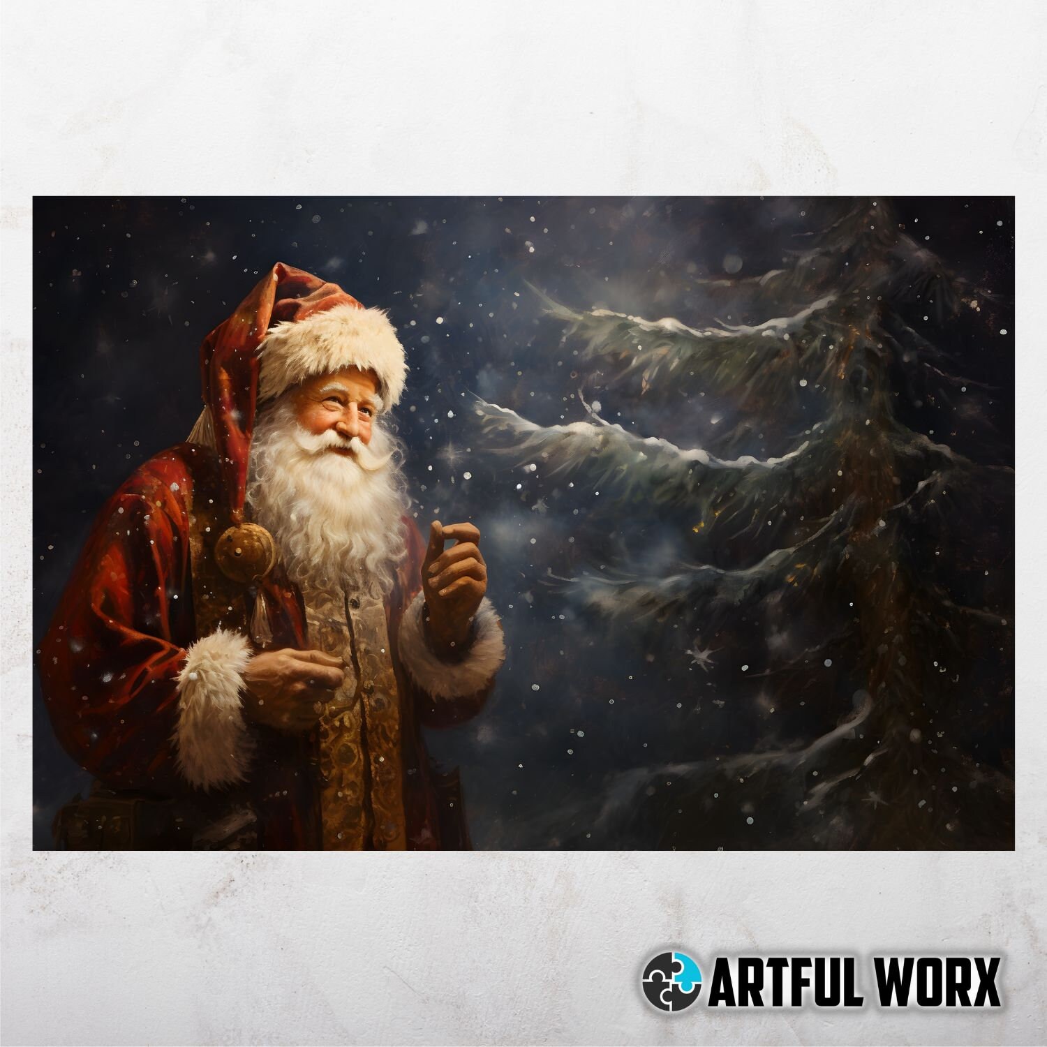 Vintage Santa Oil Painting Print Moody Glow Christmas Art Digital Print ...