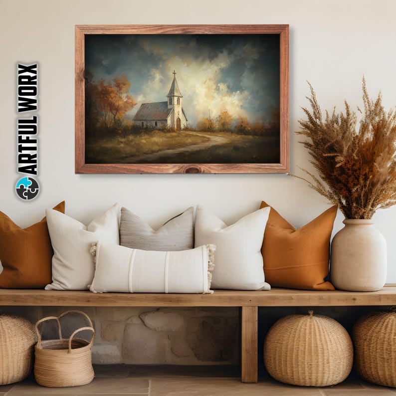 Autumn Country Church Watercolor Digital Wall Art | Fall Decor | Autumn ...
