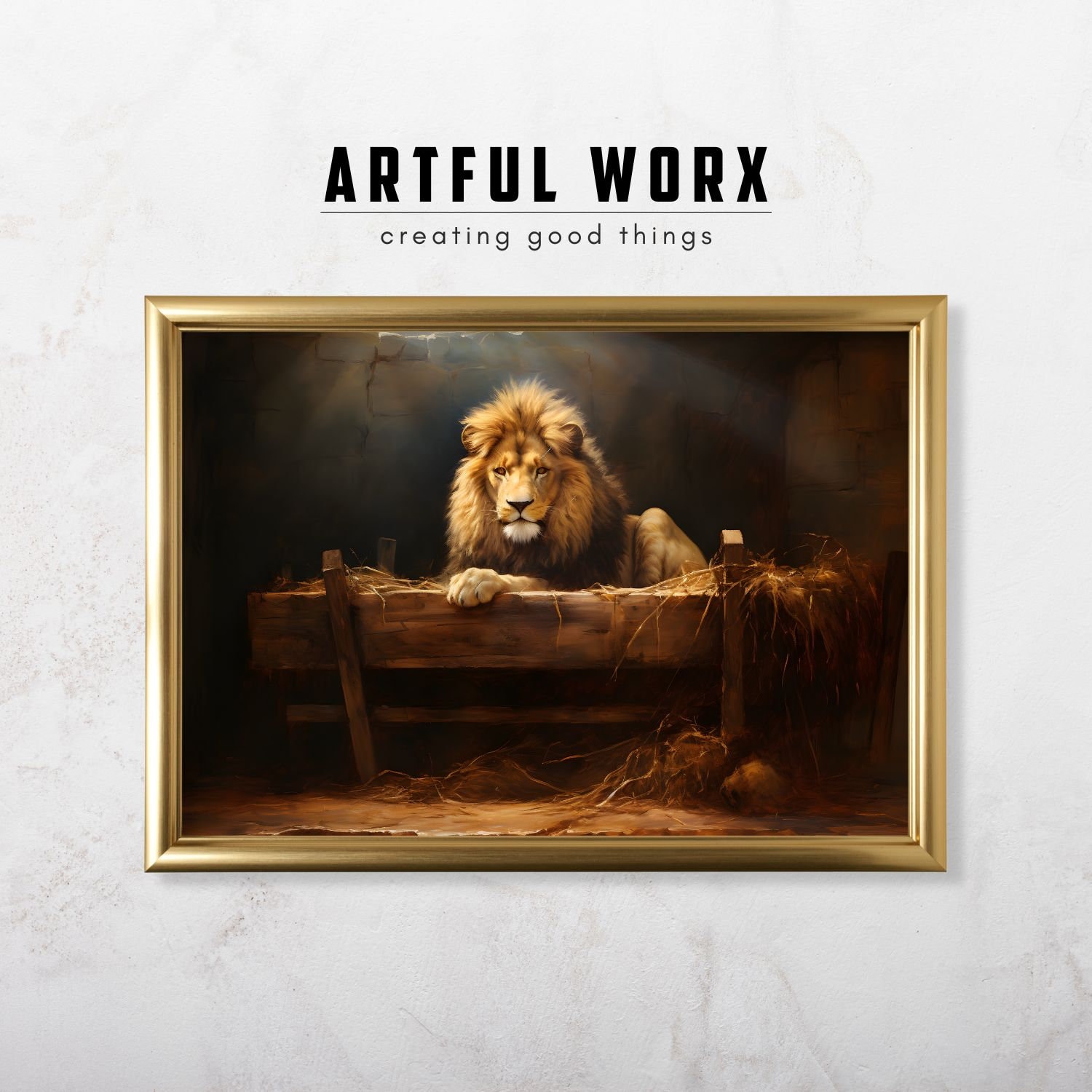Lion of Judah & Manger Oil Painting | Manger DOWNLOADABLE Art | Church ...
