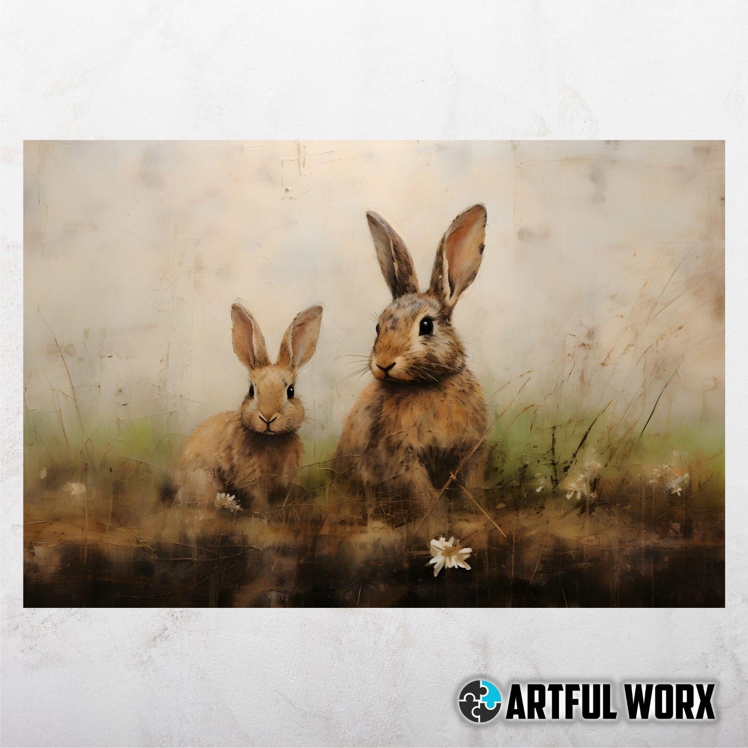 Bunny Oil Painting | Digital Print | Neutral Country Nursery Wall Art ...