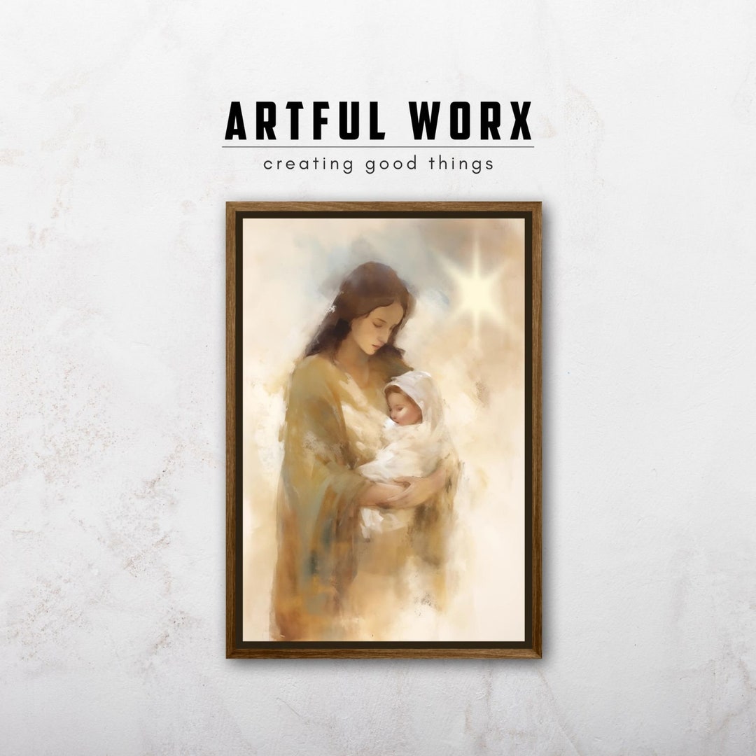 Neutral PRINTABLE Painting of Virgin Mary & Baby Jesus | Religious ...