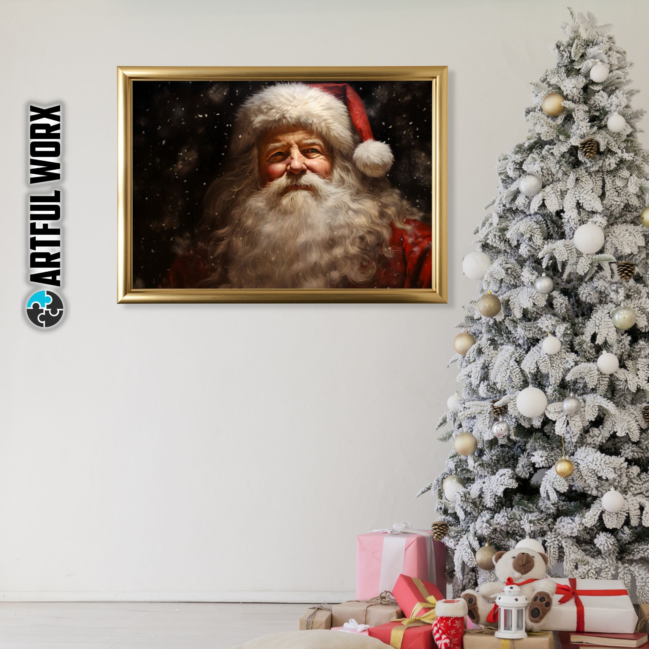 Vintage Santa Oil Painting Print Moody Christmas Art Digital Print ...