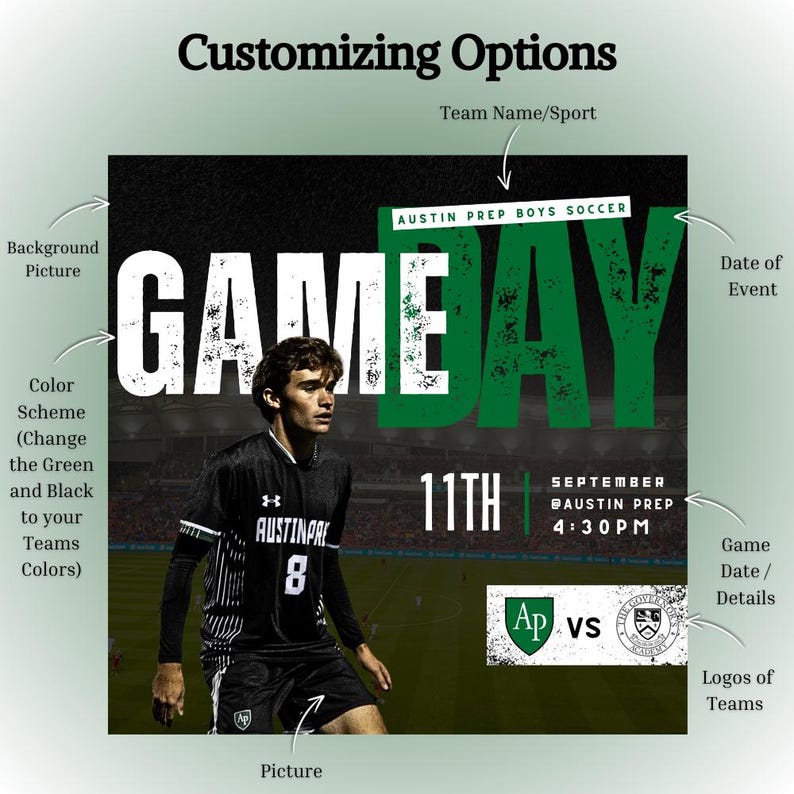 Game Day Social Media Canva Template, Custom Canva Editing, Highschool ...