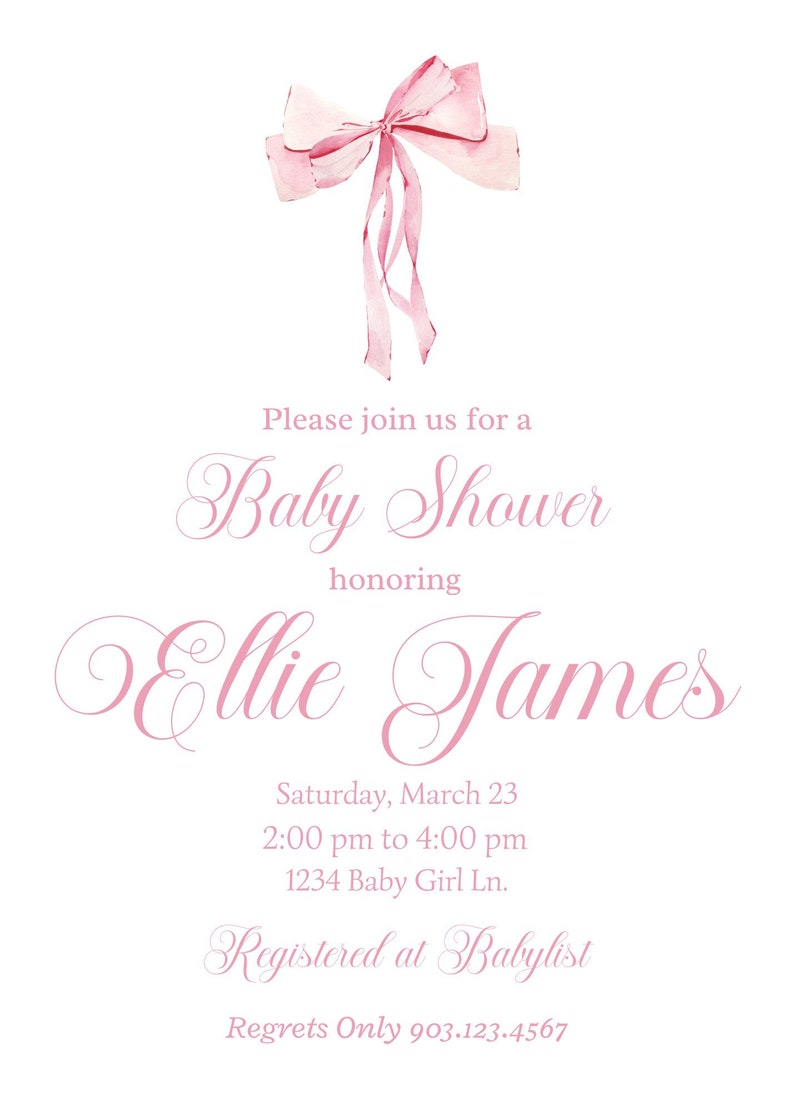 Pink Bow Baby Shower Invitation - Etsy
