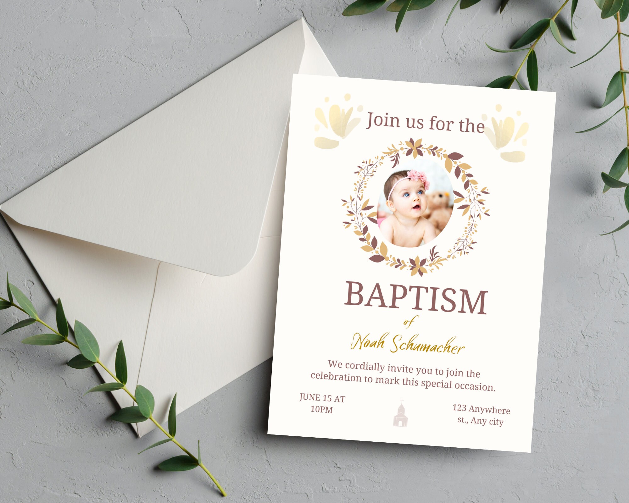 LDS Baptism Invitation Girl Photo, Gold Baptism Invitation, Baby Boy ...