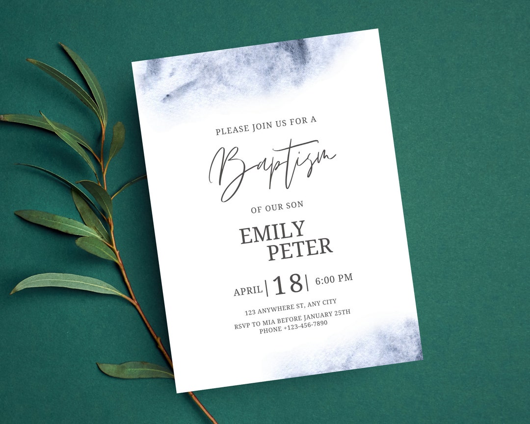 Watercolor Editable Child Baptism Invitation, Church Baptism Invitation ...