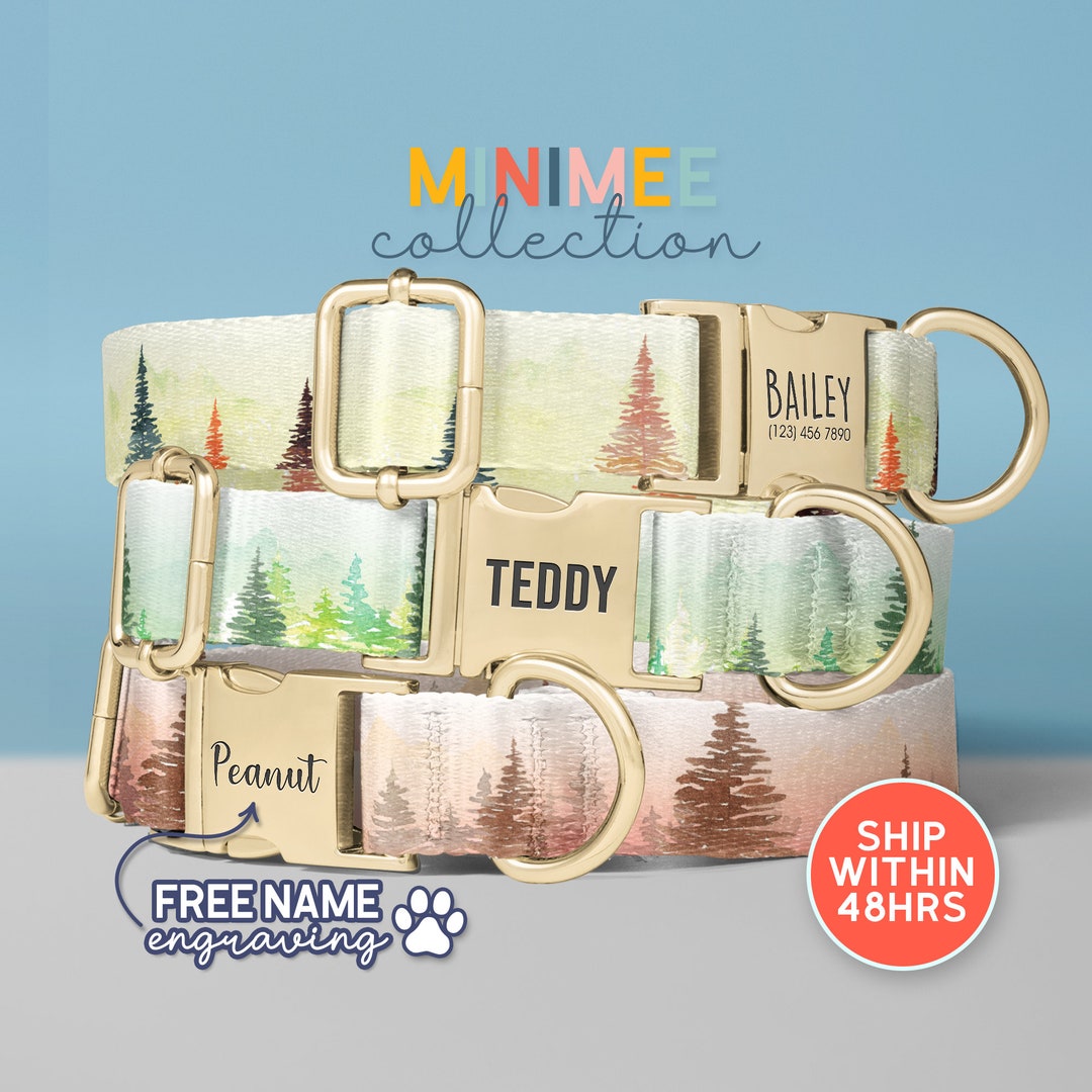 Trees Dog Collar, Personalized Dog Collar, Christmas Tree Dog Collars ...