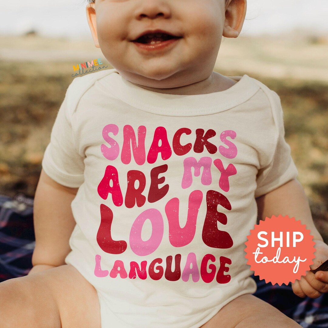 Snacks Are My Love Language Onesie®, Cute Pink and Red Baby Bodysuit ...