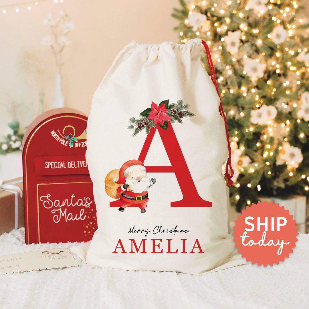 Personalized Merry Christmas Bag, Custom Name & Initial Santa's Gift ...