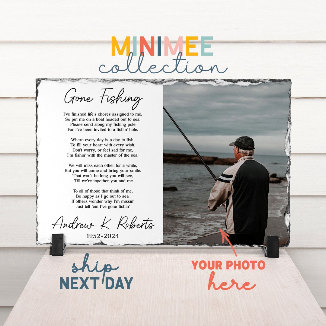 Gone Fishing Memorial Photo Plaque, Sympathy Gift With Custom Name and ...