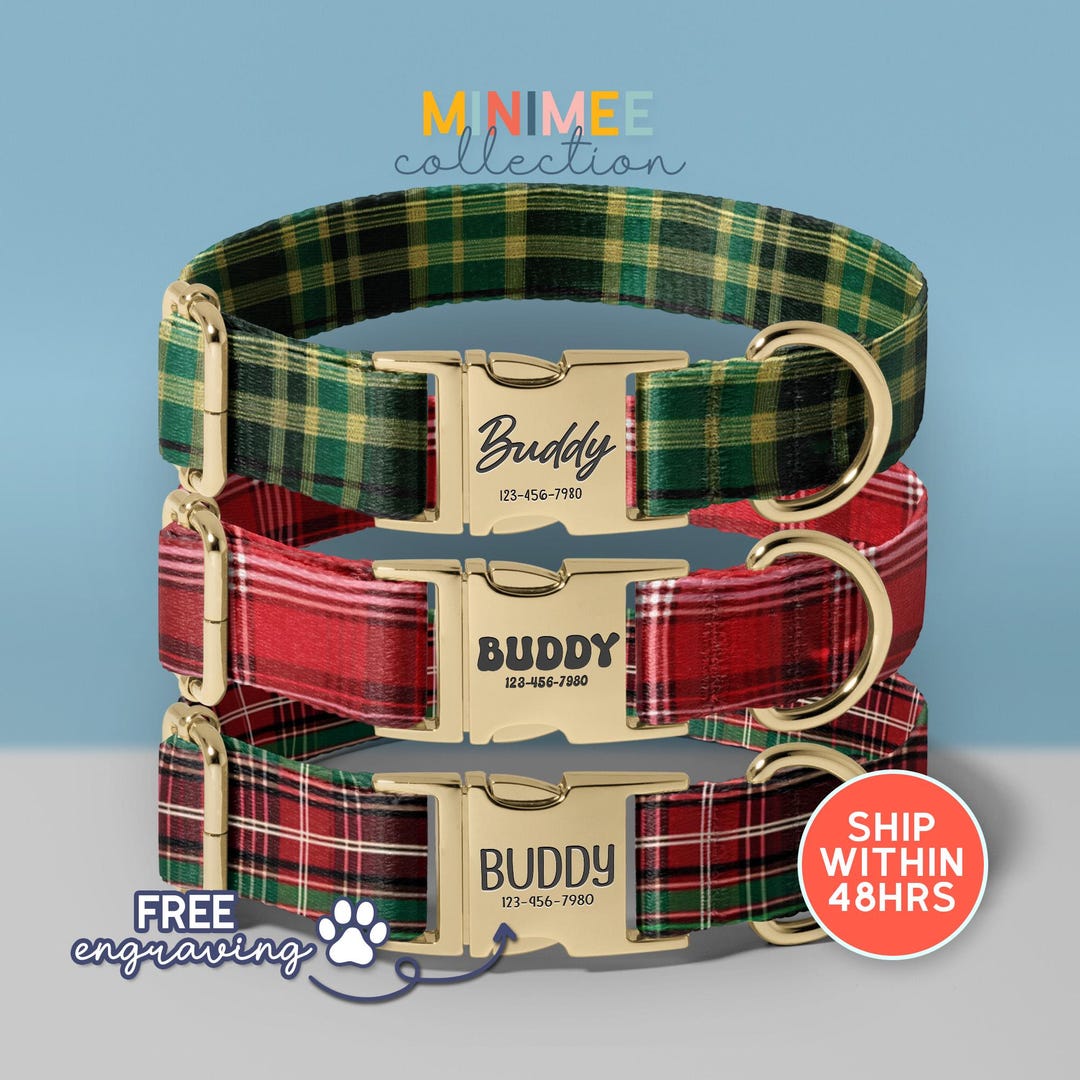 Christmas Style Dog Collar W/ Metal Buckle or Plastic, Custom Engraved ...