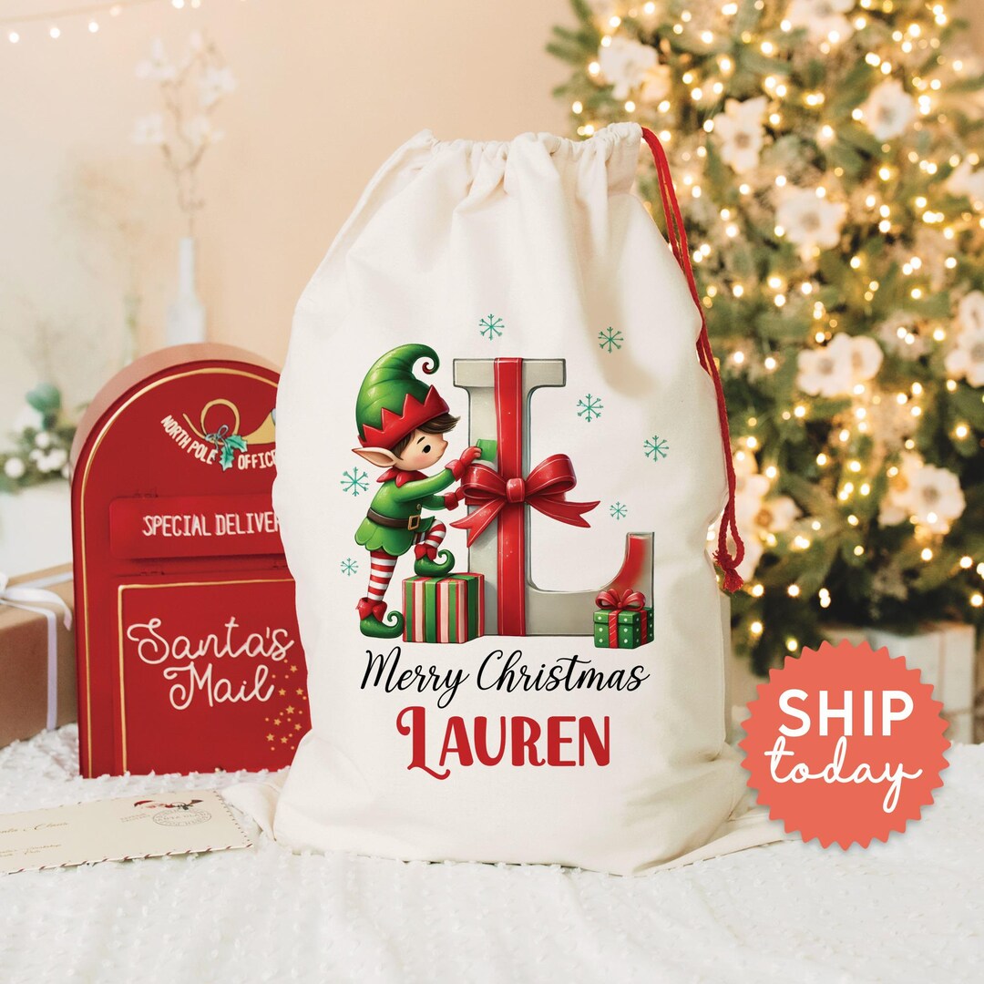 Personalized Christmas Bag for Family: Custom Santa Gift Bag for Kids ...