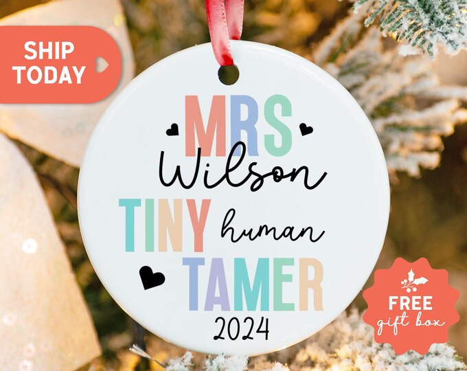 Tiny Human Tamer Teacher Ornament - Wood Log Christmas Decor - Teacher ...
