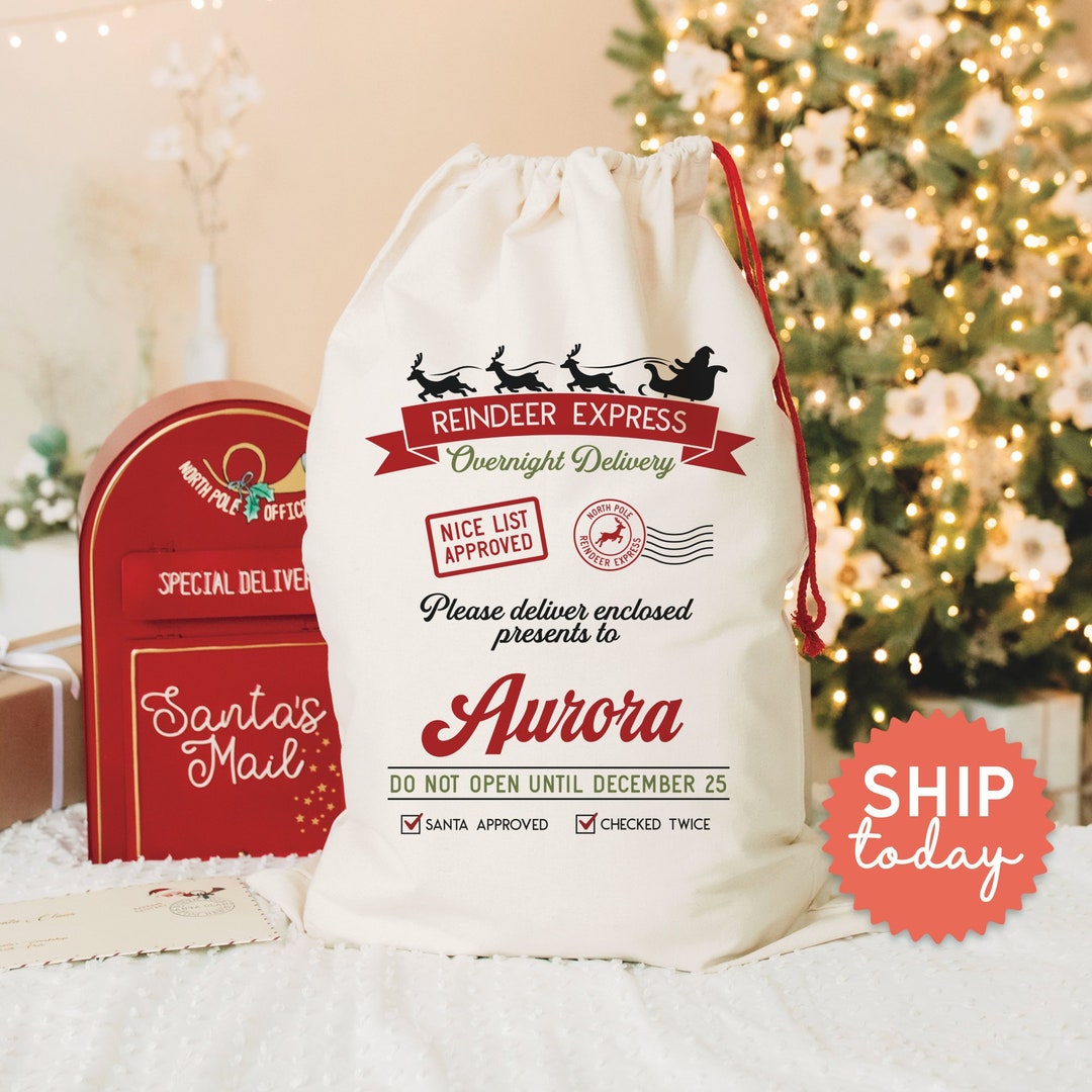Custom Reindeer Express Overnight Delivery Santa's Gift Bag ...