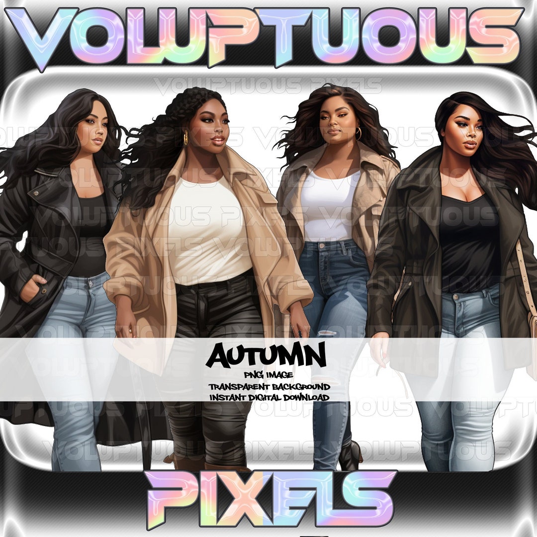 Autumn | 5 Black Curvy Women | Clipart | Thick | Digital Art | Fall Season | African American ...
