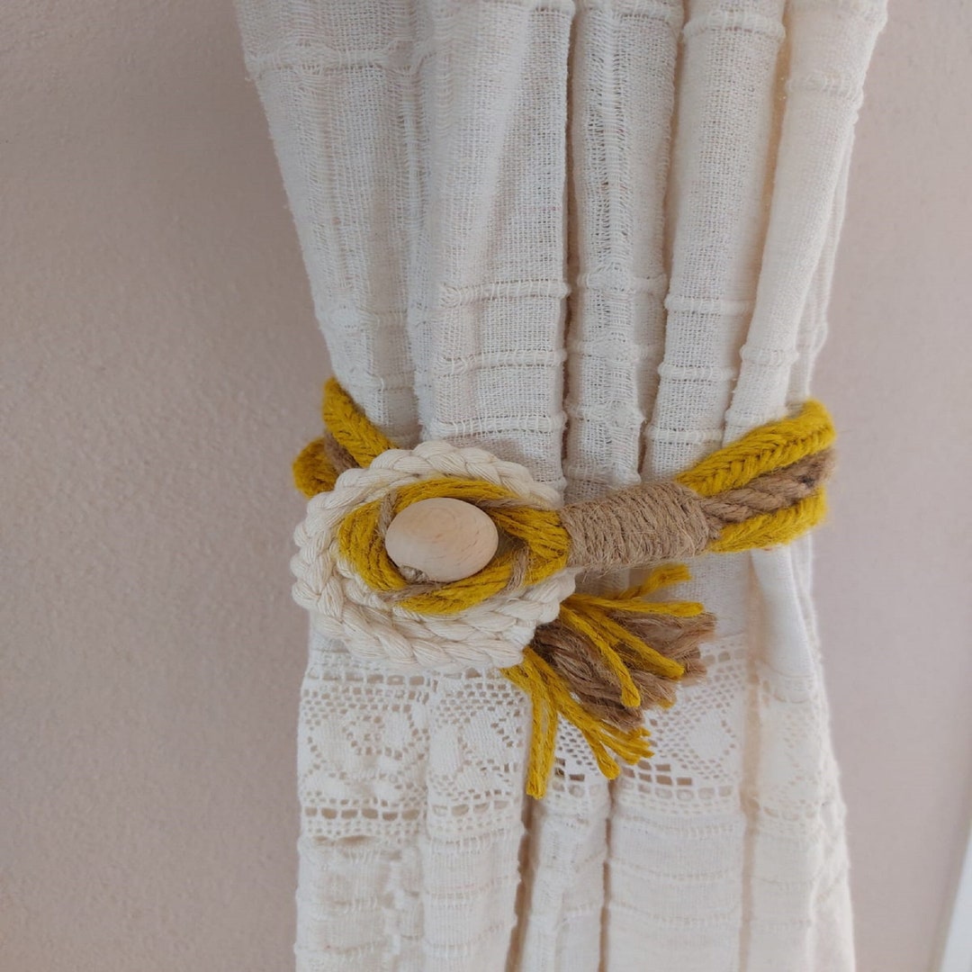 Jute Rope Curtain Tiebacks. Cord Curtain Holdback .industrial Holdbacks ...